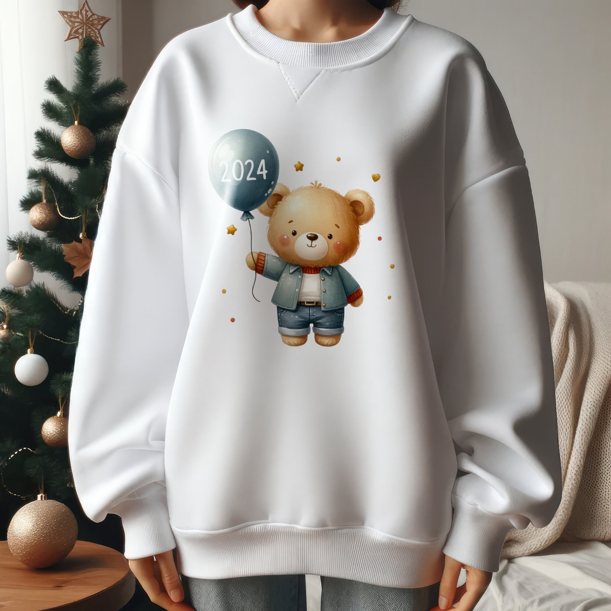 Teddy Bear Celebrates Happy New Year Clipart, Watercolor New Year's Eve ...