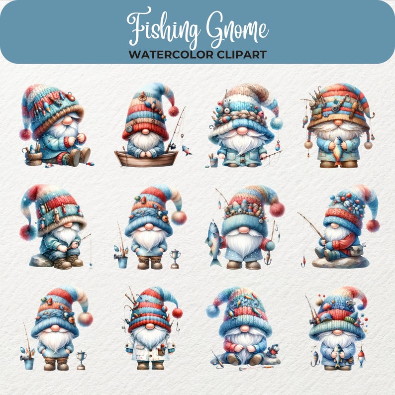 Watercolor Fishing Gnome Clipart, Fisherman Gnome, Cute Gnome, Fly ...