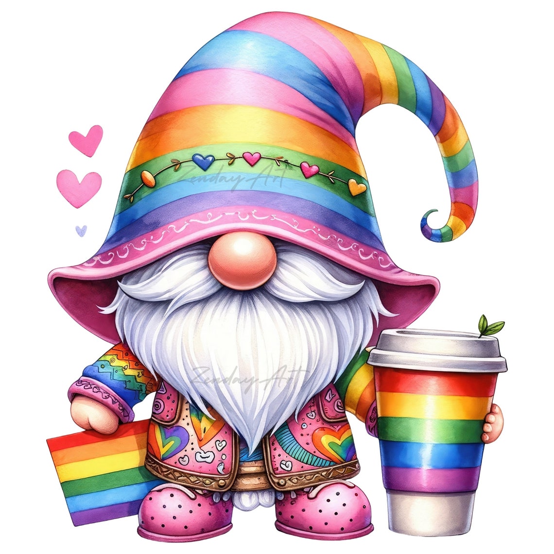 Watercolor LGBTQ Pride Gnome Clipart, Rainbow Gnome PNG, Couple Gnome ...
