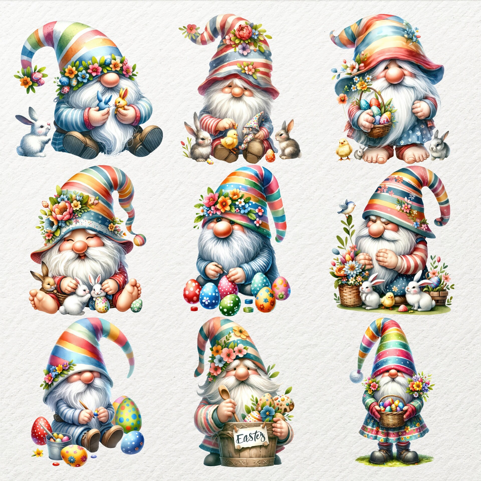 Easter Gnome Clipart Bundle, Garden Clipart, Gnome PNG Graphics, Gnome ...