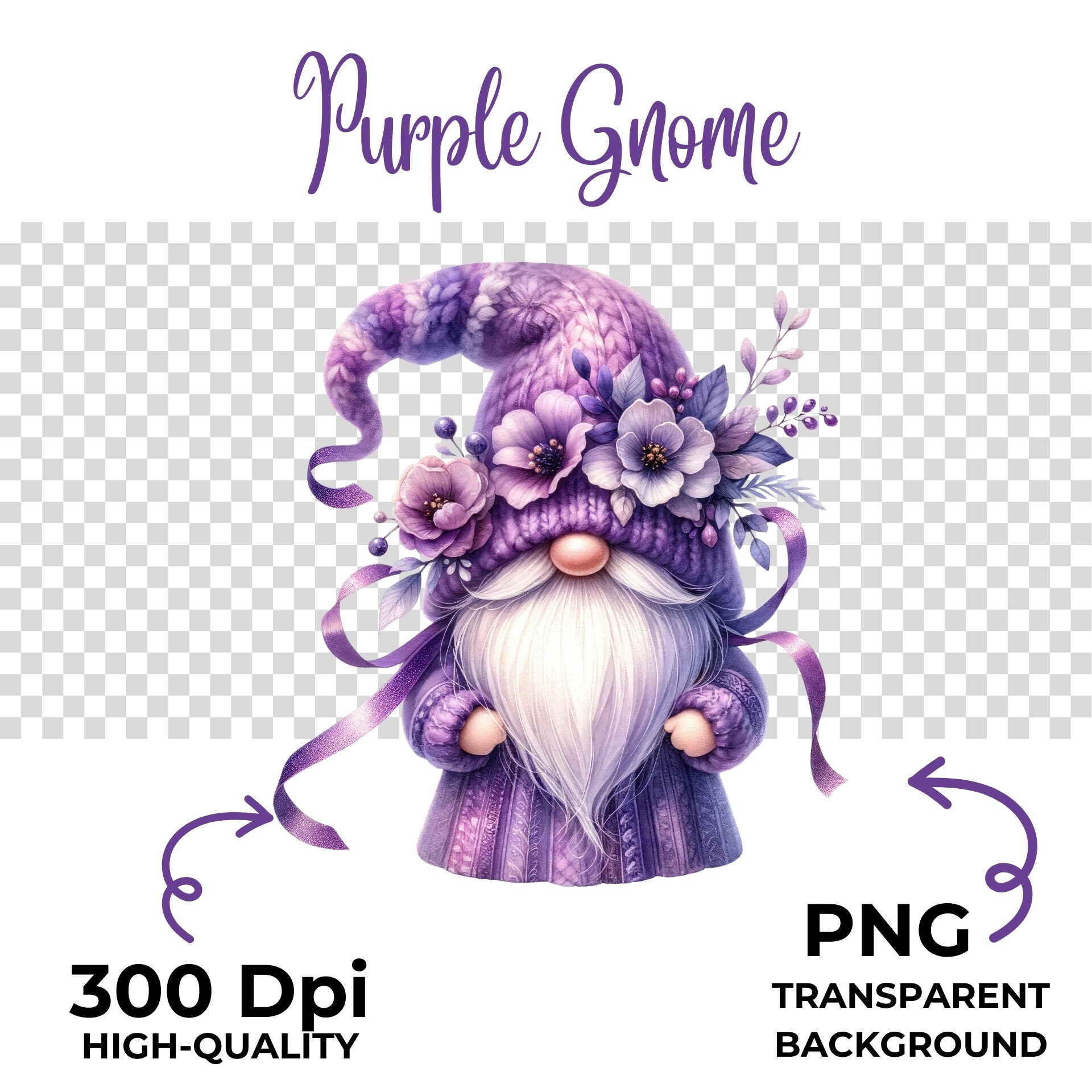 Purple Gnome Clipart, Gnome Clipart, Gnome Png, Watercolor Cute Gnome ...