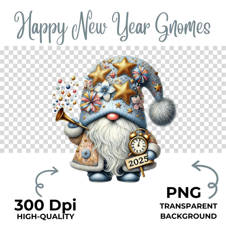 Watercolor Happy New Year Gnomes Clipart, Happy New Year, New Year ...