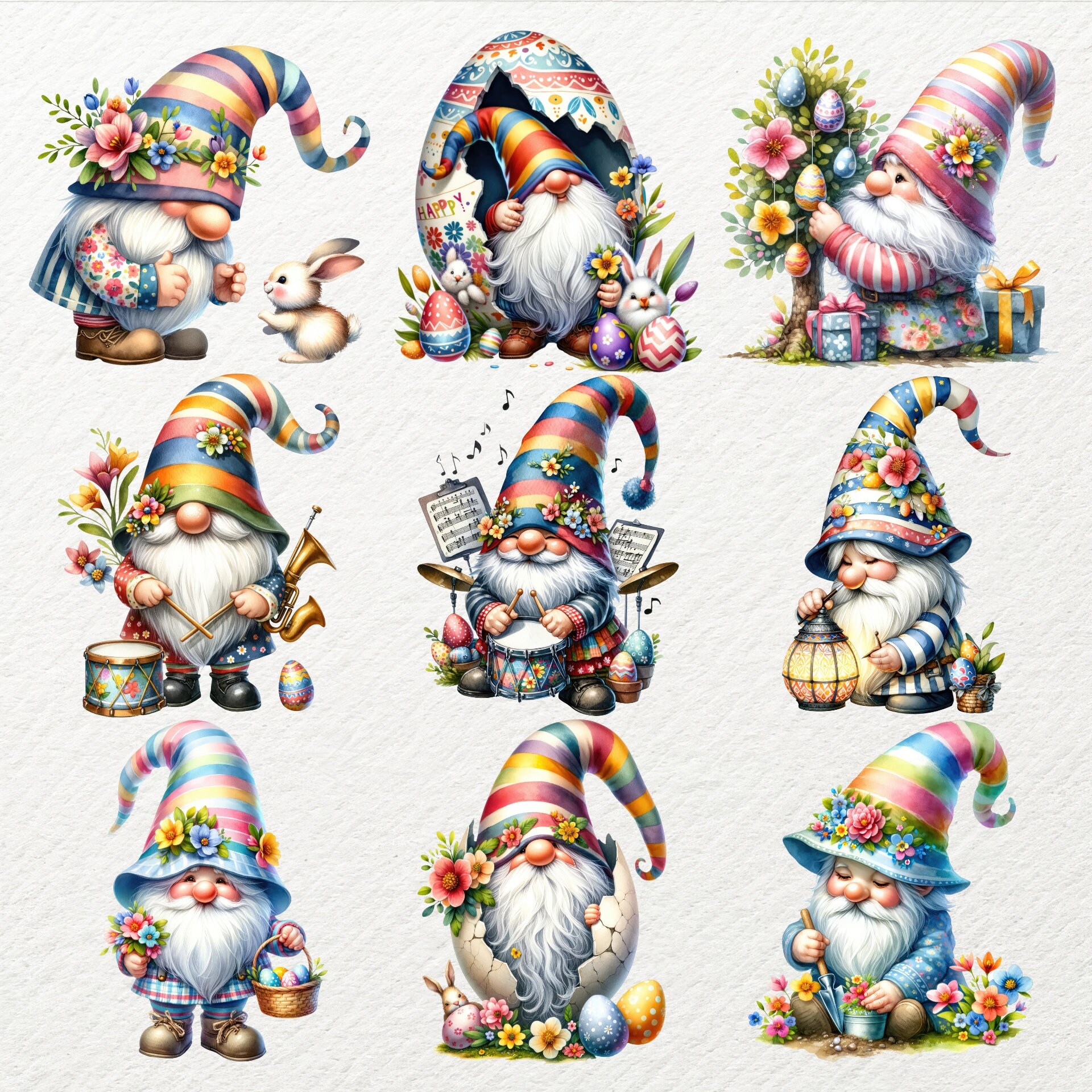 Easter Gnome Clipart Bundle, Garden Clipart, Gnome PNG Graphics, Gnome ...