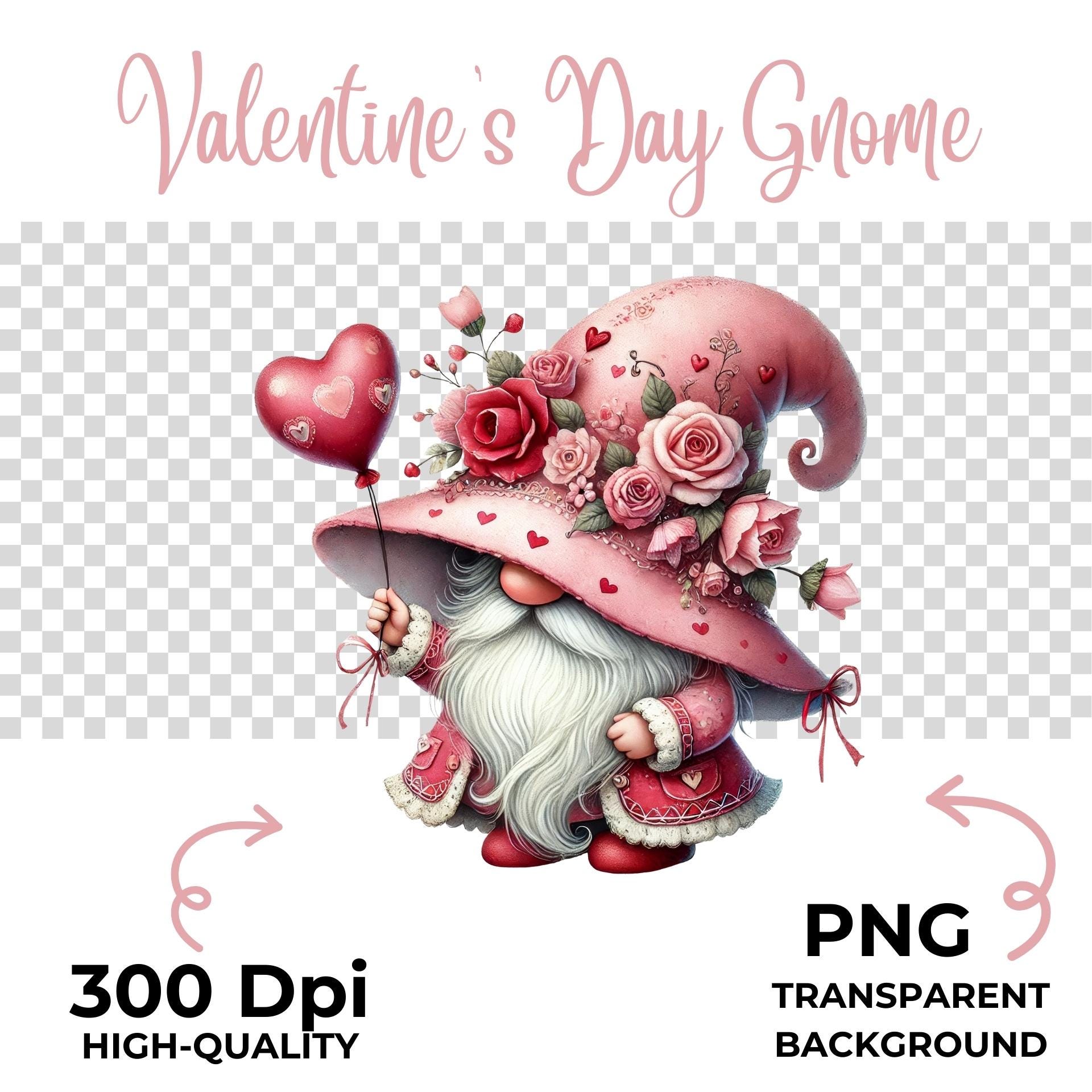 Watercolor Valentine's Gnome Clipart: Hearts & Roses PNG (digital ...