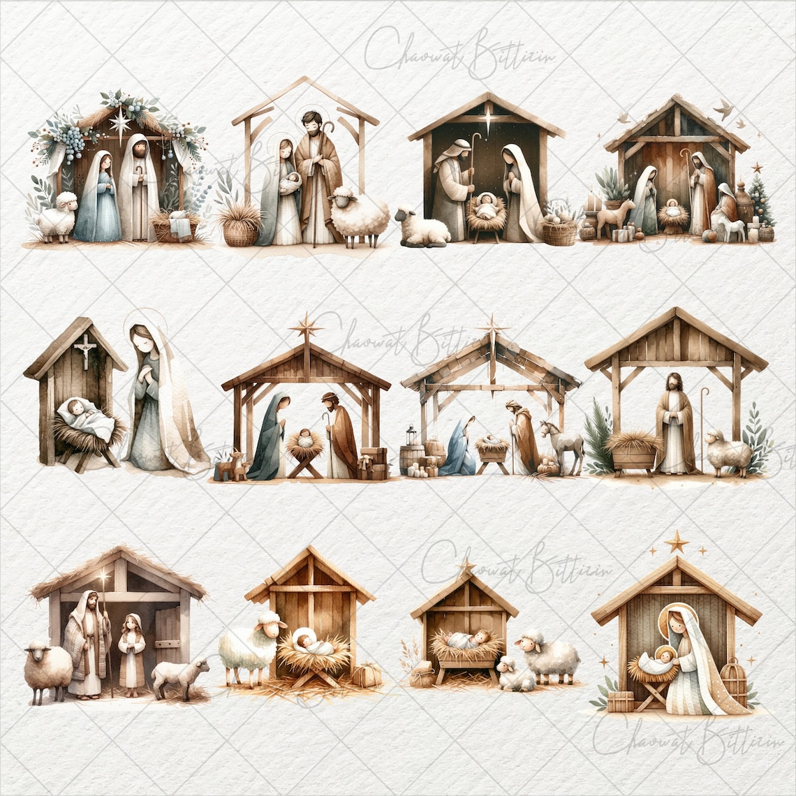Watercolor Nativity Scenes Clipart, Christmas Nativity Clipart ...