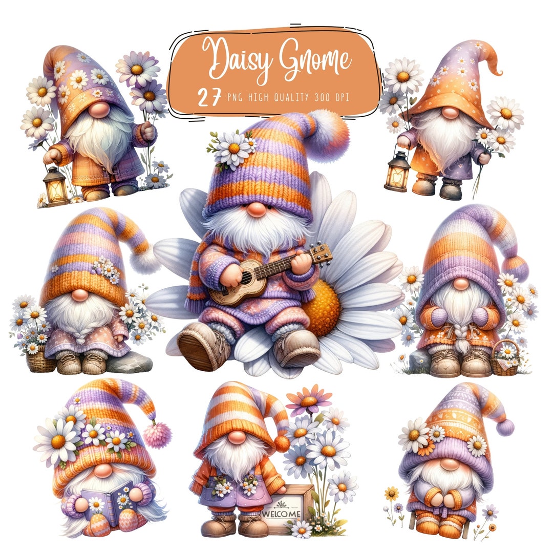 Watercolor Spring Daisy Gnome Collection, Gnome Daisy Clipart, Flower ...