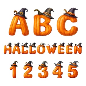 Halloween Pumpkin Witch Hat Alphabet: Spooky PNG Clipart (300 DPI ...