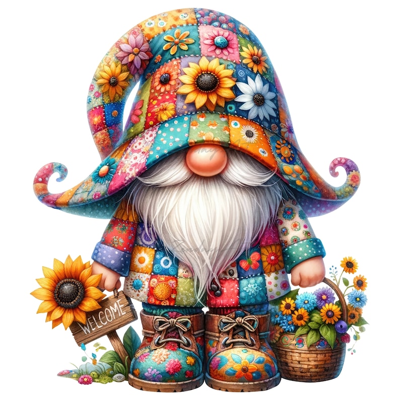 Spring Gnomes Clipart Bundle: Floral Garden PNG Graphics (commercial ...