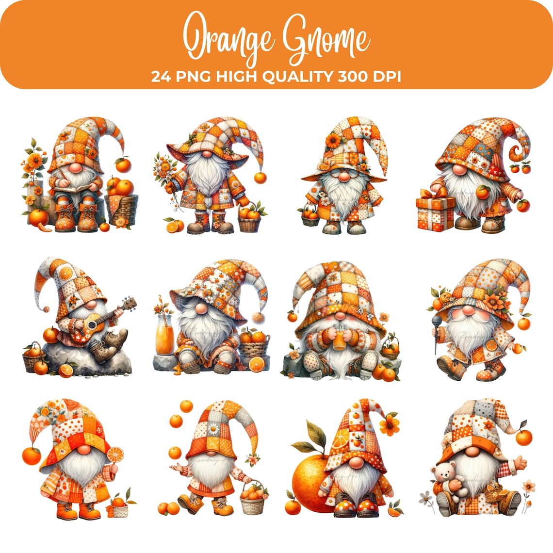 Watercolor Orange Gnome Clipart, Orange Gnome Png, Gnome Sublimation ...