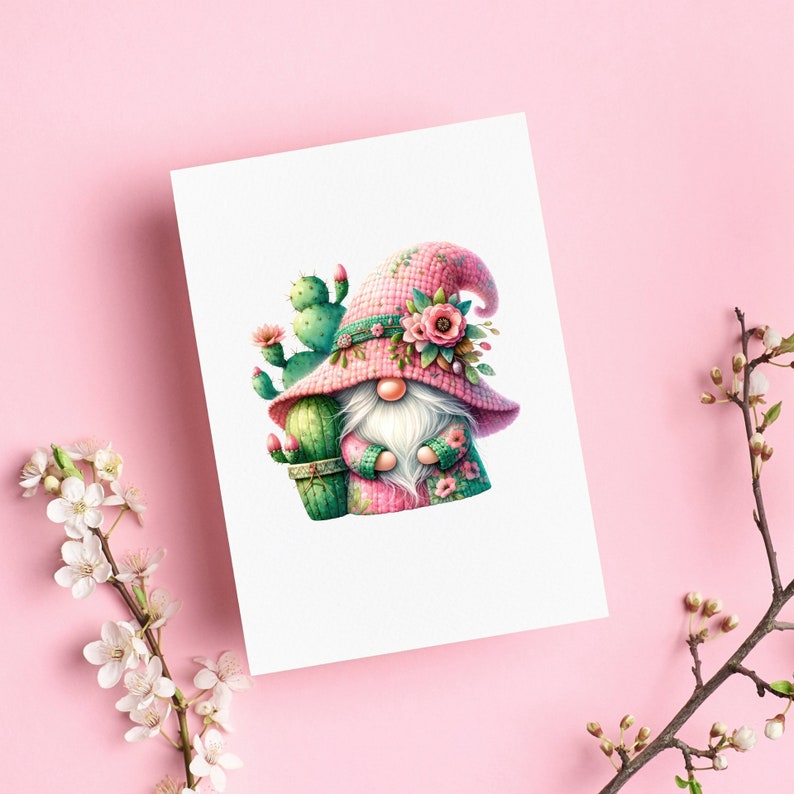 Watercolor Cactus Gnome Clipart: Summer Garden PNG (digital Download ...