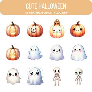 Cute Halloween Clipart Bundle - 46 PNG High Quality Images, Ghosts ...