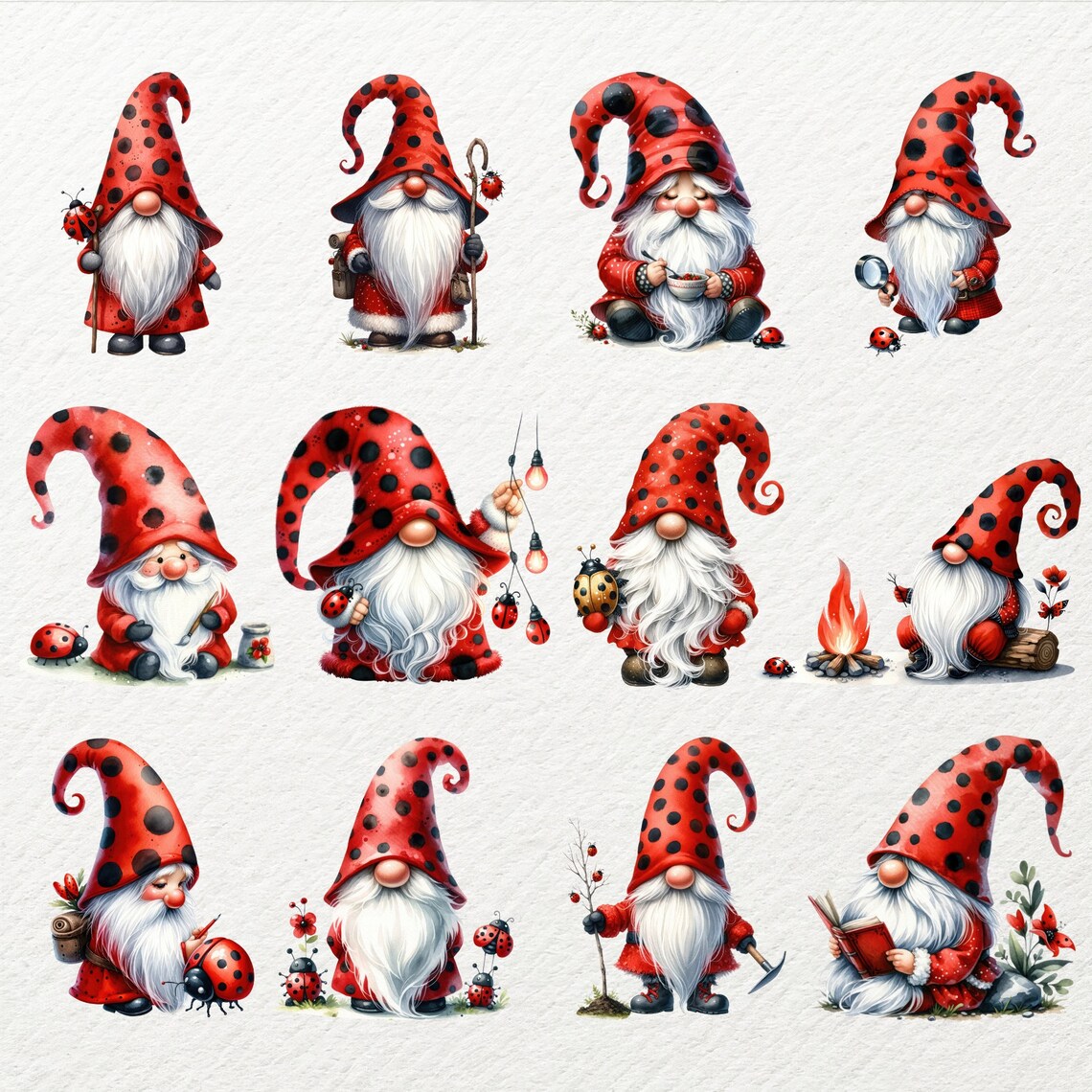 Ladybug Gnome Clipart Bundle, Gnome Clipart, Spring Gnome PNG, Spring ...