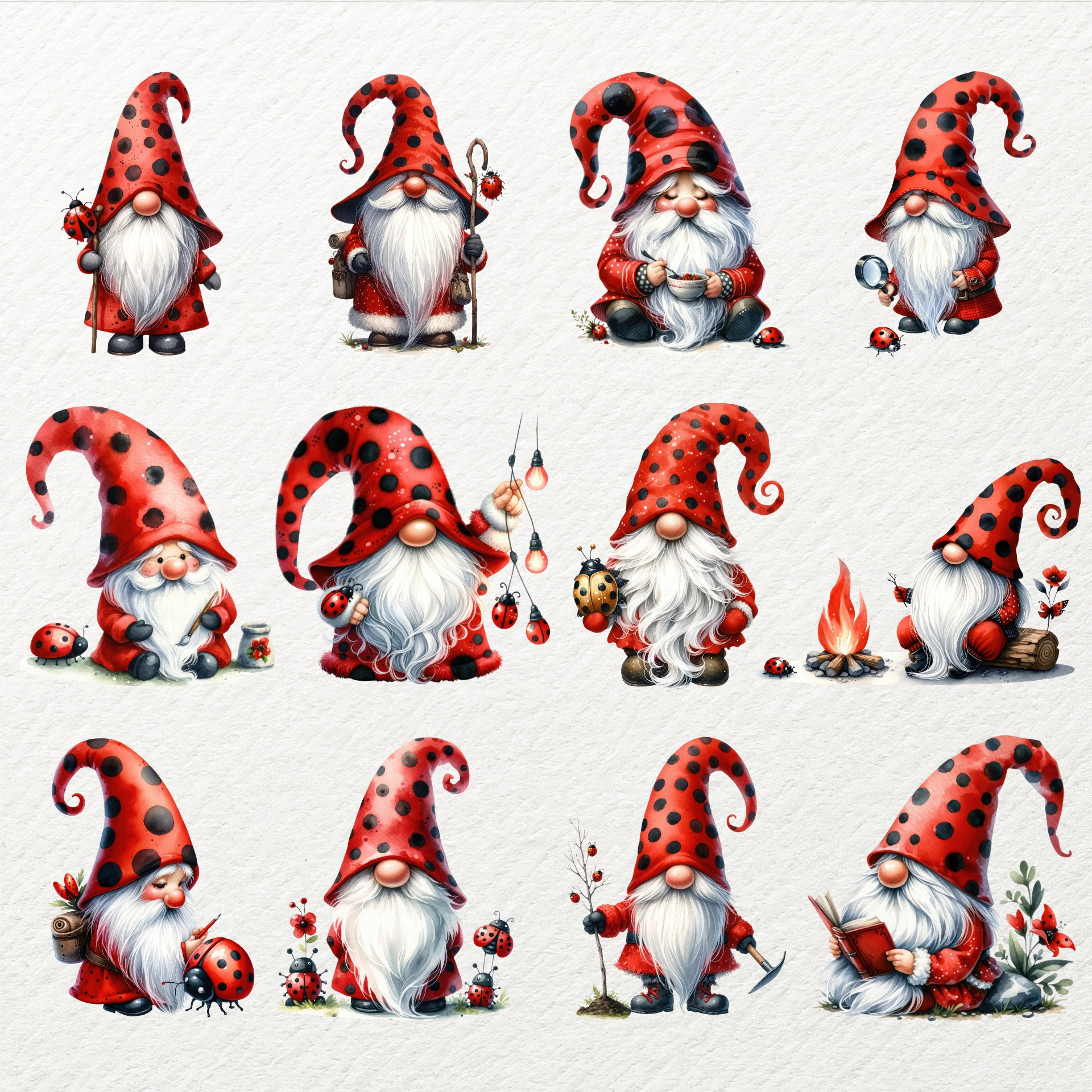 Ladybug Gnome Clipart Bundle, Gnome Clipart, Spring Gnome PNG, Spring ...