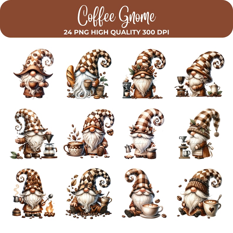 Watercolor Coffee Beans Lover, Coffee Gnomes PNG, Barista Gnomes, Cute ...