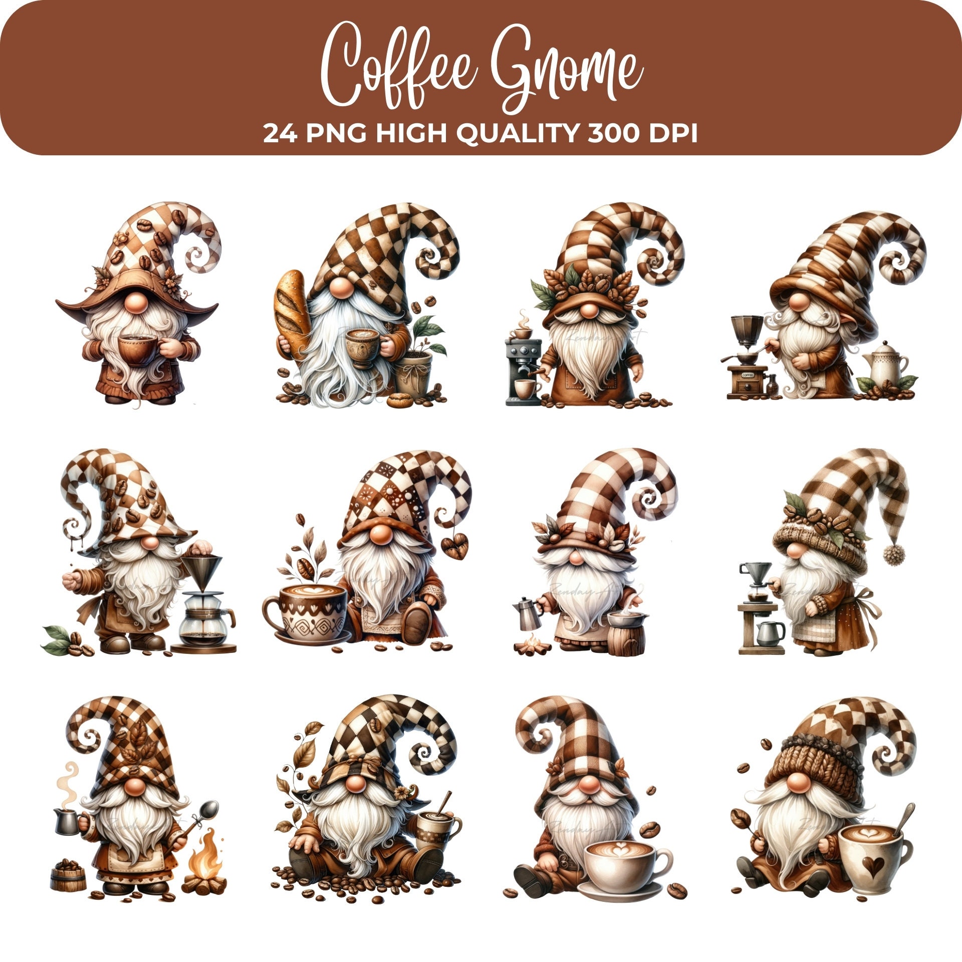 Watercolor Coffee Beans Lover, Coffee Gnomes PNG, Barista Gnomes, Cute ...