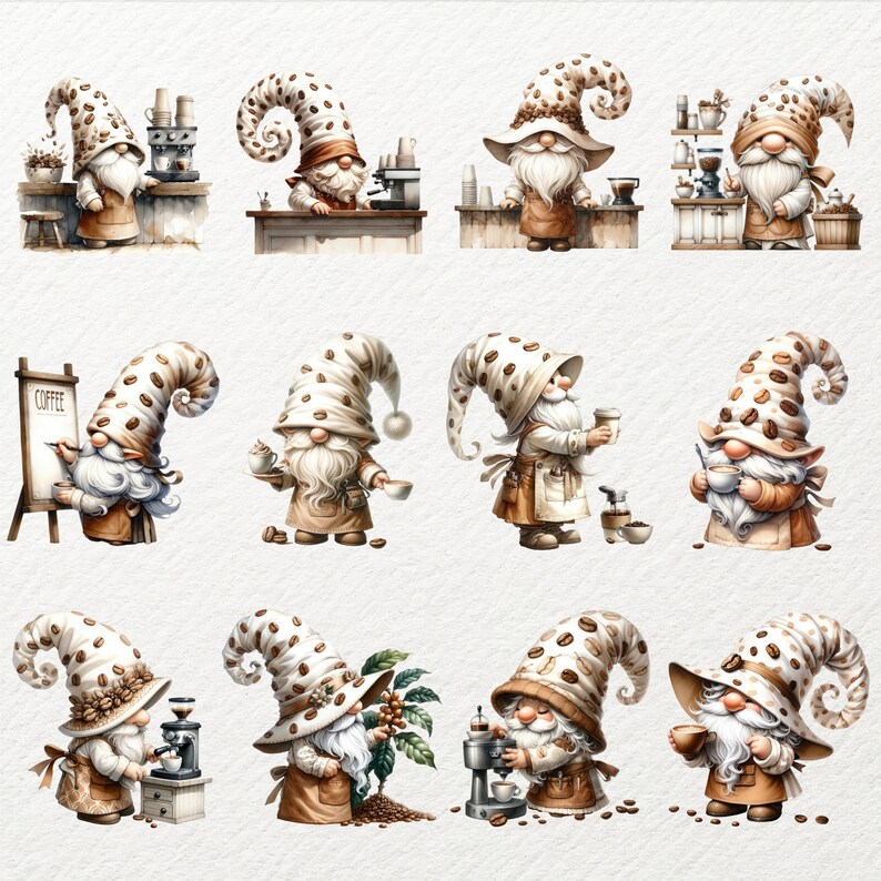 Watercolor Barista Gnome, Coffee Beans Lover, Coffee Gnomes PNG, Coffee ...