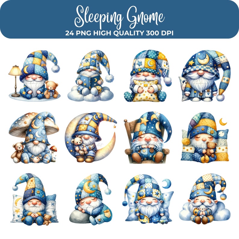 Watercolor Sleeping Gnome Clipart: Nursery Art, Sublimation Designs (digital Download) - Etsy