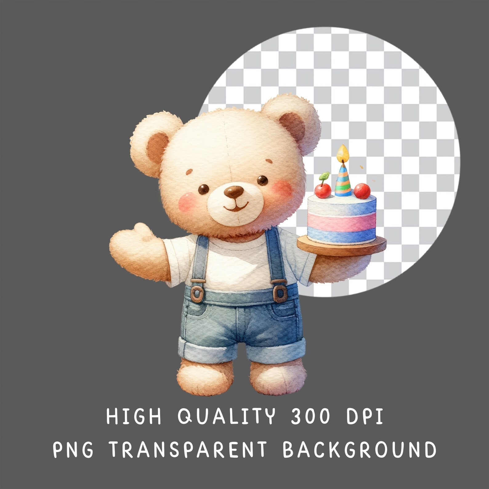 Watercolor Teddy Bear Clipart, Happy Birthday, Watercolor Party ...