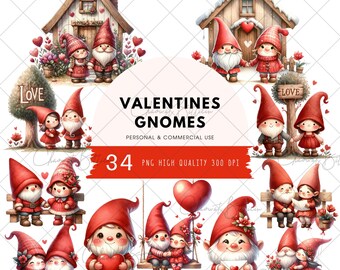 Valentines Gnome Clipart Bundle, Valentines Clipart, Valentines PNG ...
