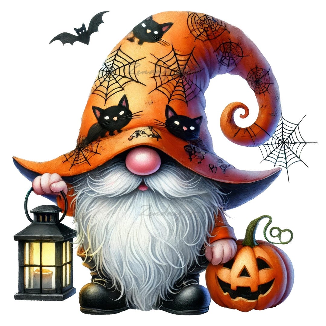 Watercolor Halloween Gnome Clipart, Halloween Gnome Clipart, Halloween ...