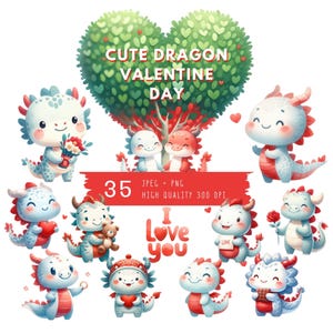 Cute Dragon Valentine Clipart, Dragon Love PNG, Love Heart PNG ...