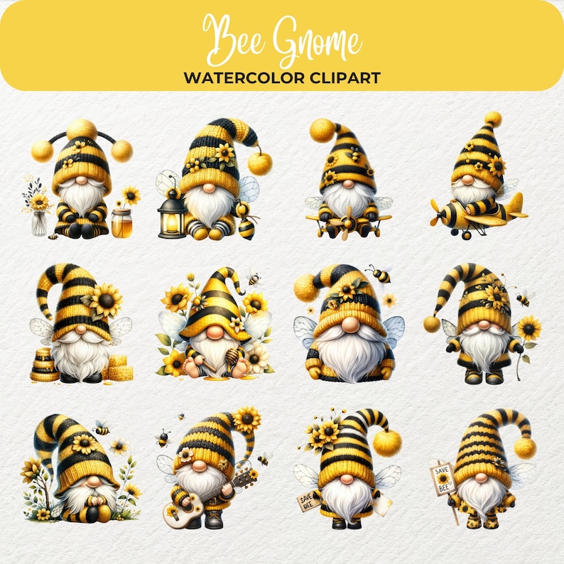 Watercolor Bee Gnome Clipart Bundle, Gnome Clipart, Spring Gnome Png ...