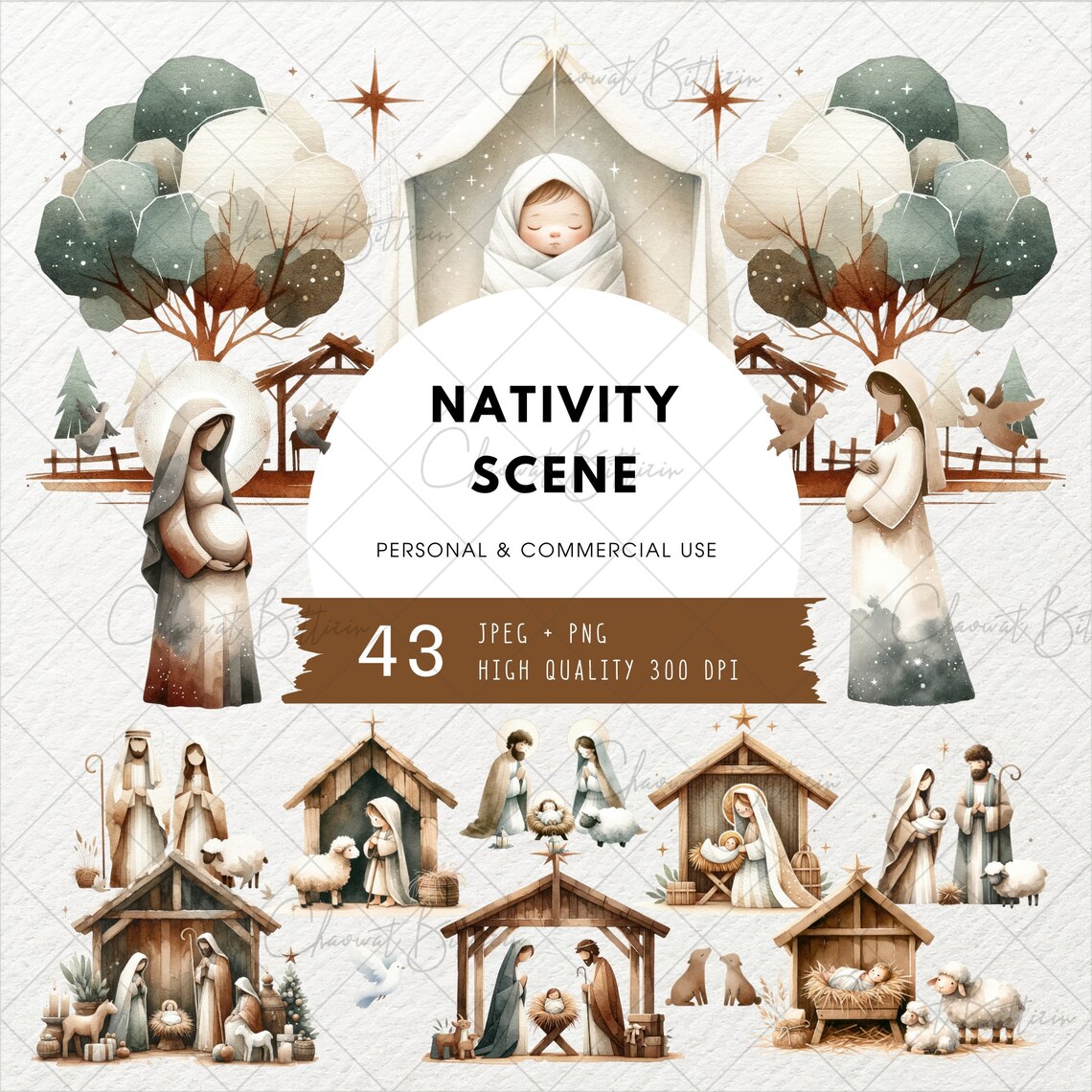 Watercolor Nativity Scenes Clipart, Christmas Nativity Clipart ...