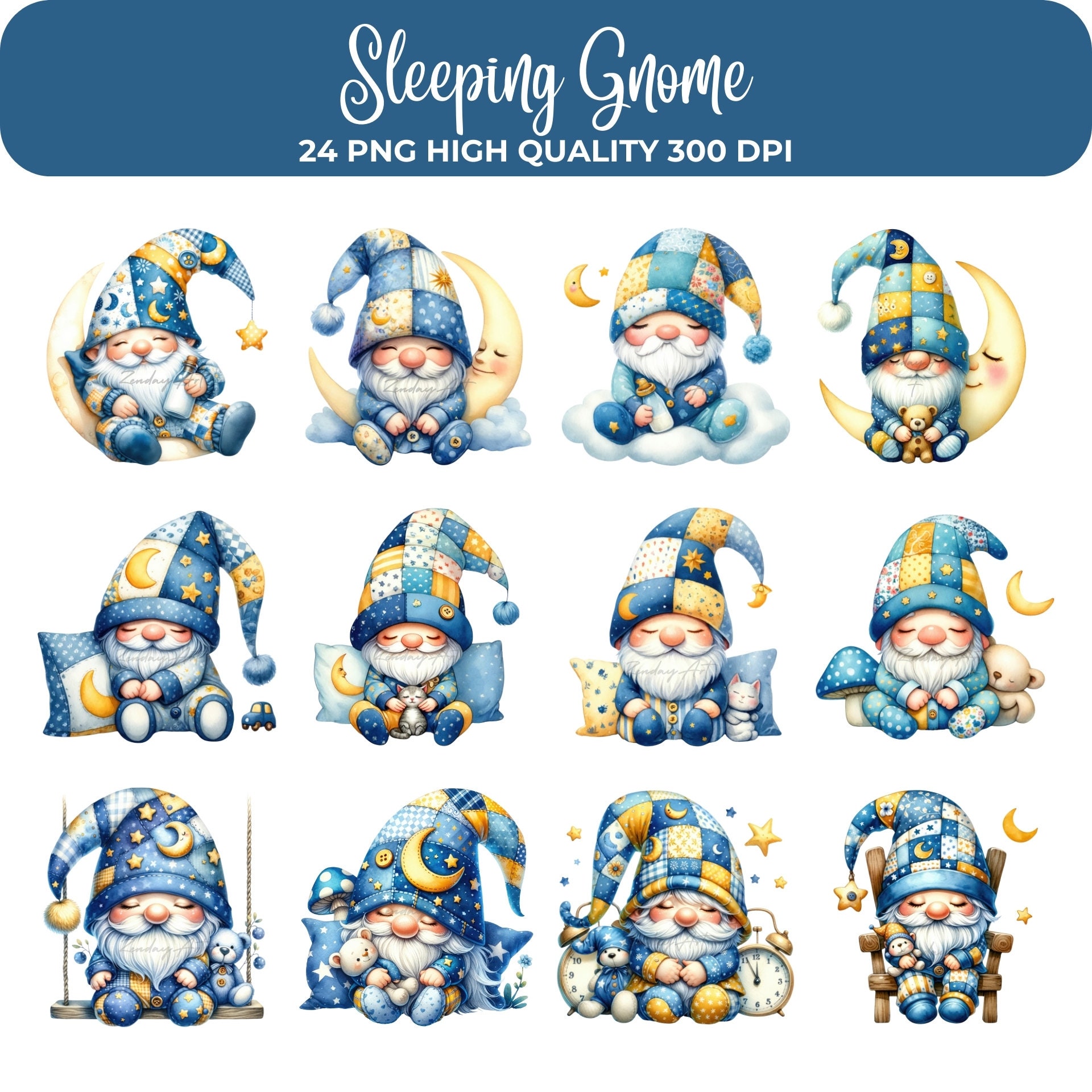 Watercolor Sleeping Gnome Clipart: Nursery Art, Sublimation Designs ...