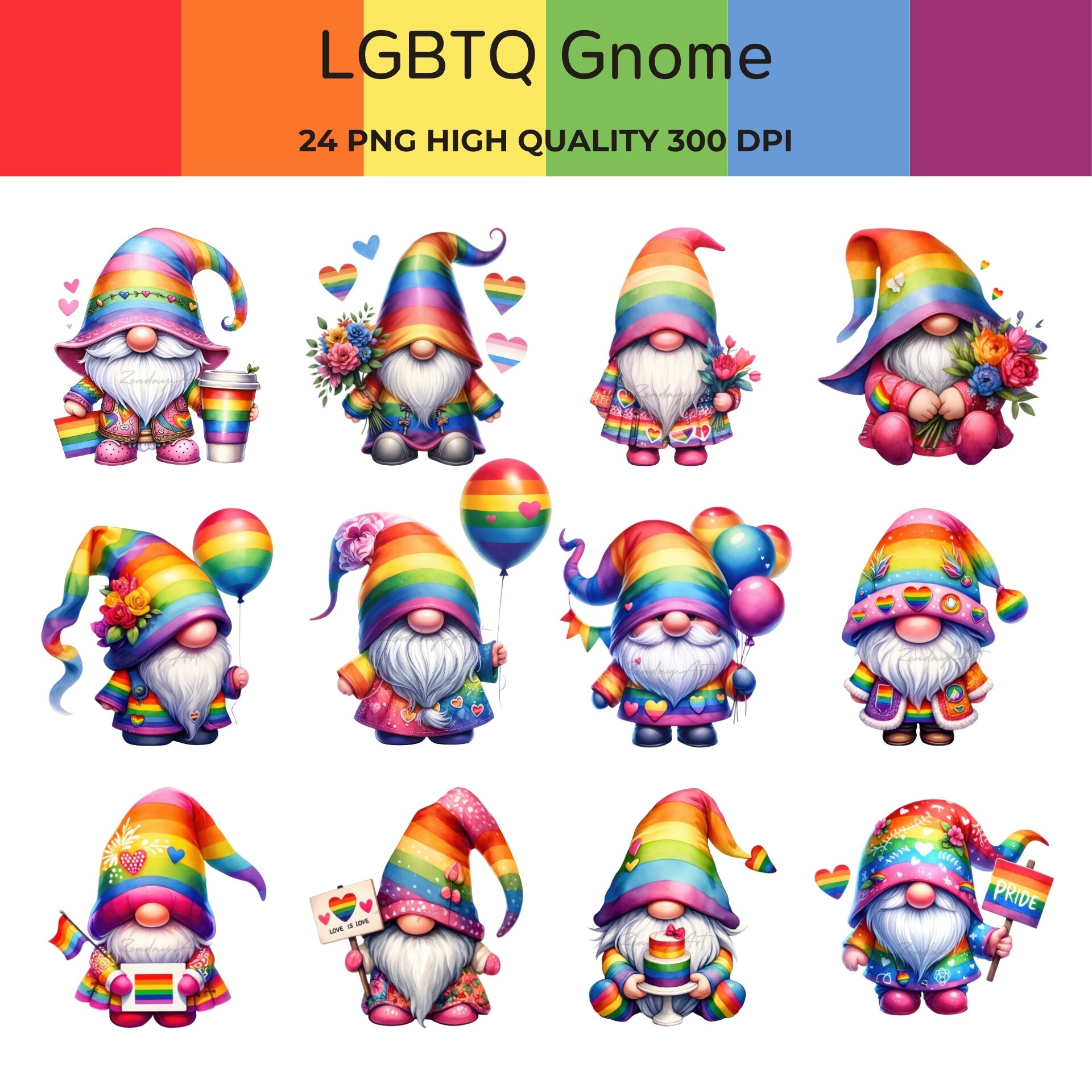 Watercolor LGBTQ Pride Gnome Clipart, Rainbow Gnome PNG, Couple Gnome ...