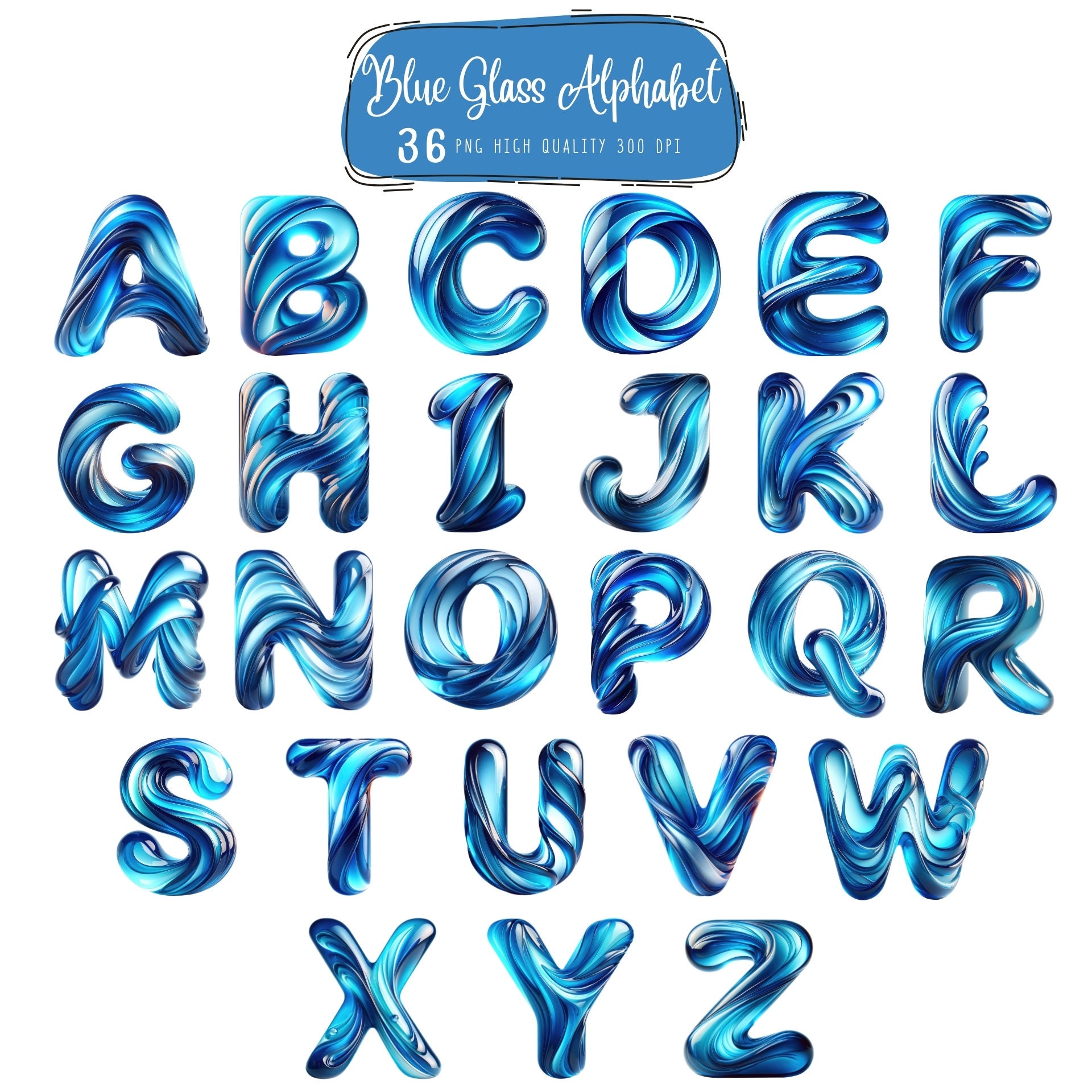 Blue Alphabet Clipart, Alphabet A-Z, Letters 0-9, Alphabet PNG, Letter ...