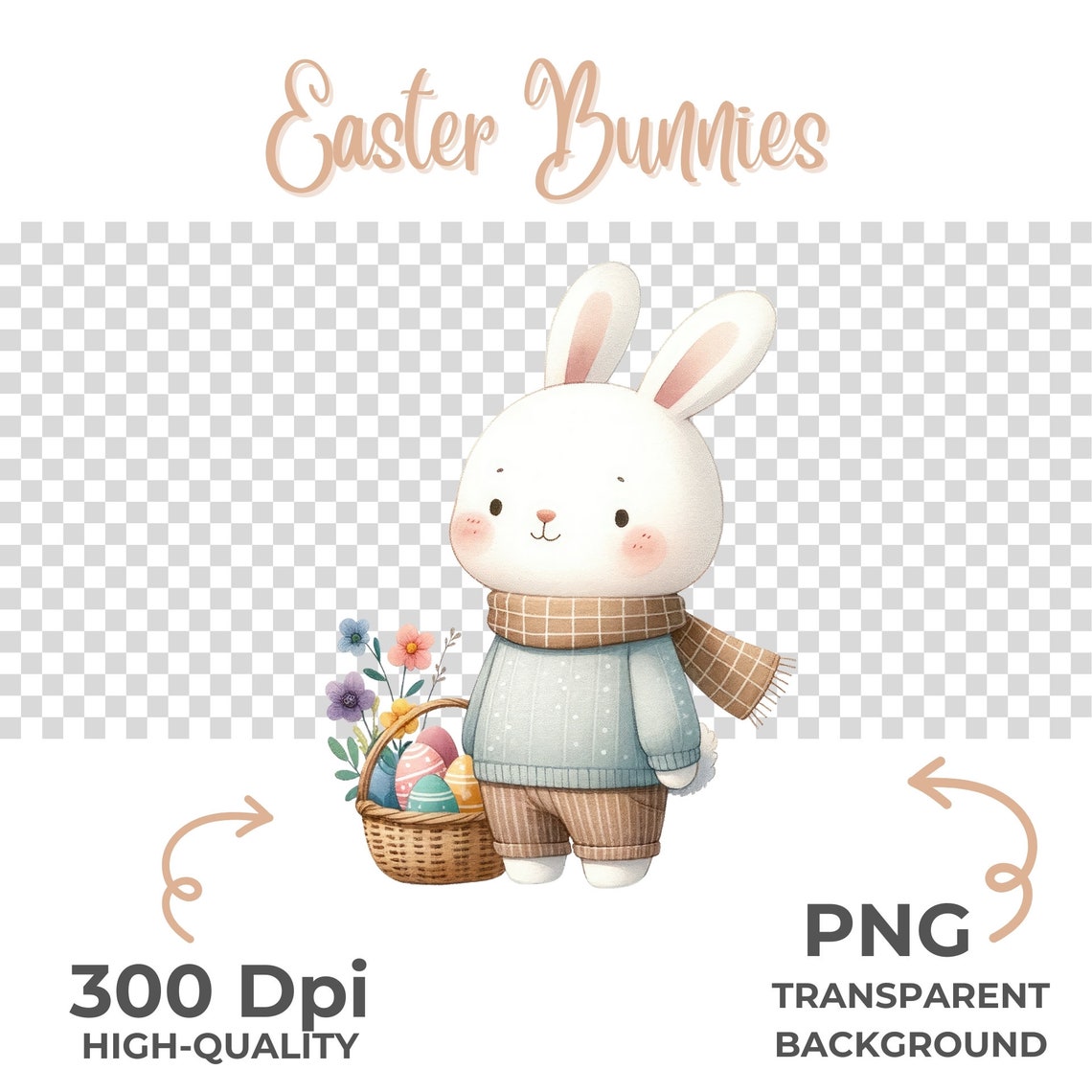 Cute Easter Bunny Clipart, Easter Clipart Bundle, Bunnies Clipart ...