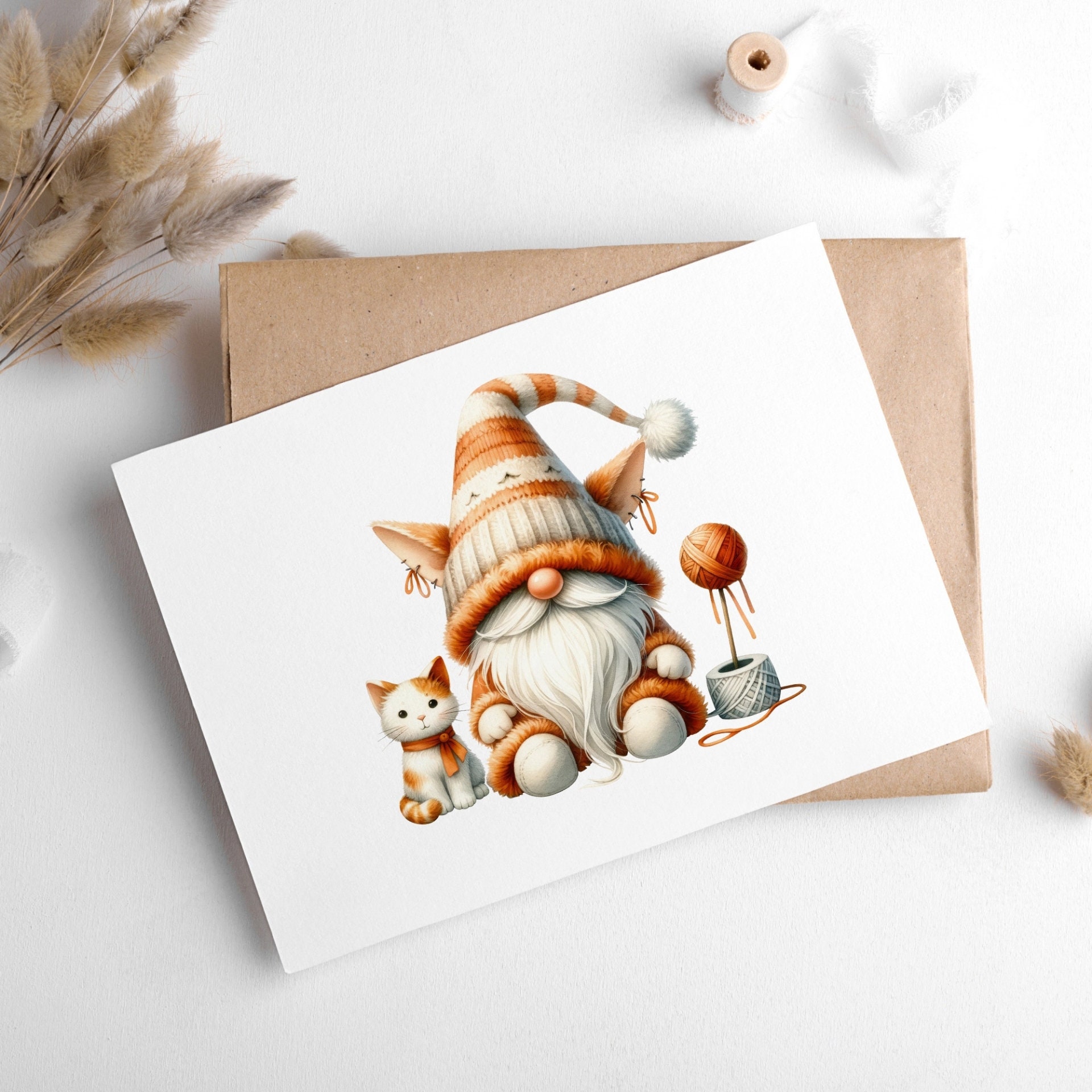 Watercolor Cat Gnome Clipart, Cat Lover Gnome Clipart, Cat Lover Gnome ...