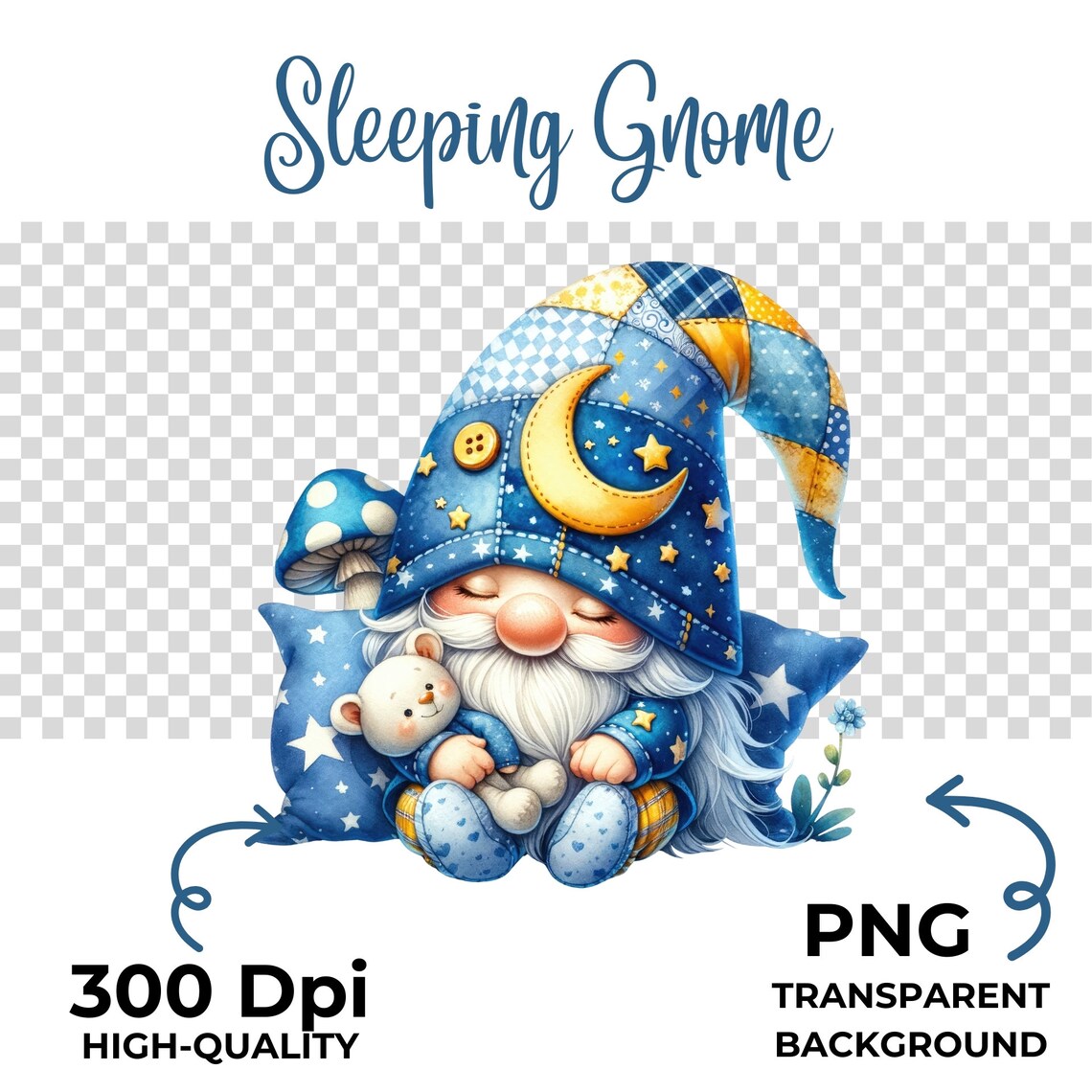Watercolor Sleeping Gnome Clipart, Pijamas Gnome Clipart, Nighttime Gnome, Card Making, Nursery ...