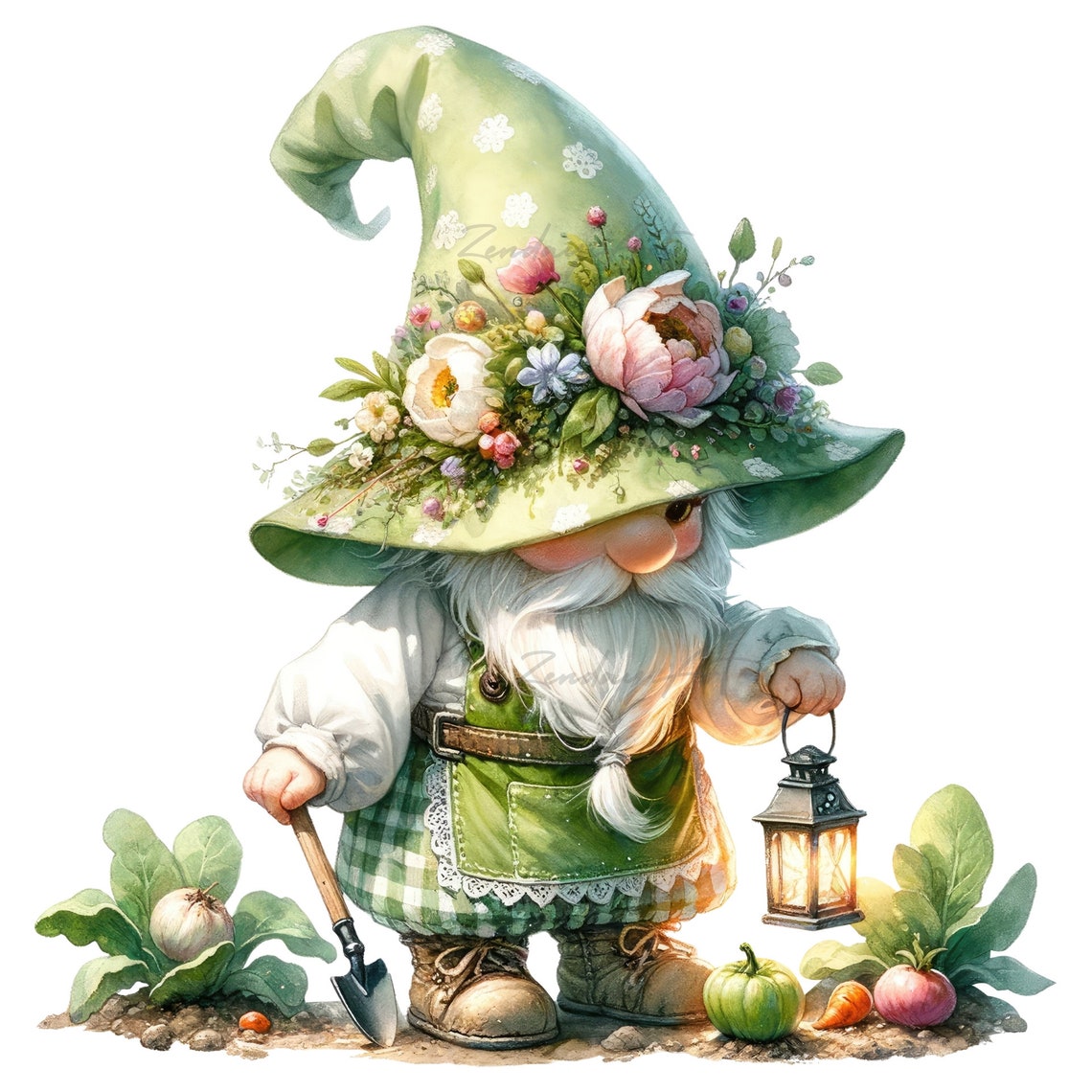 Garden Gnome Clipart PNG, Watercolor Garden Gnome, Gnome With Flowers ...