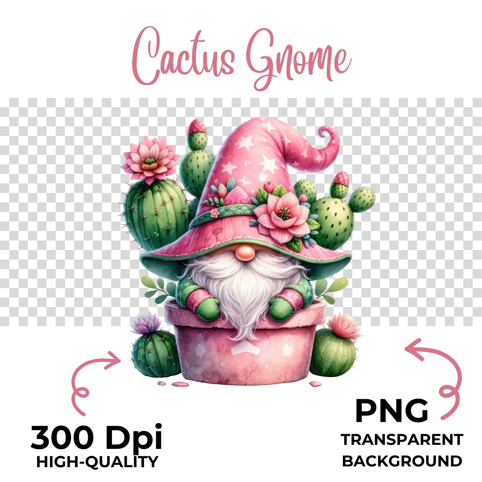 Watercolor Cactus Gnome Clipart: Summer Garden PNG (digital Download ...