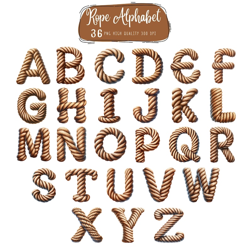 Rope Alphabet and Number Clipart Bundle, Rope PNG, Rope Letters Clipart ...