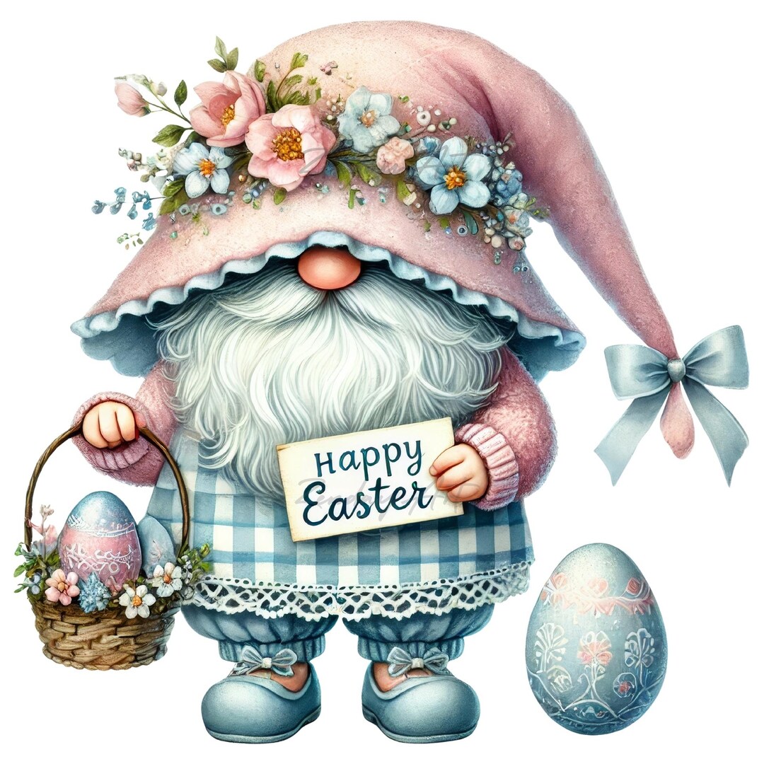 Watercolor Easter Gnome Clipart Bundle: Spring PNG Graphics (digital ...