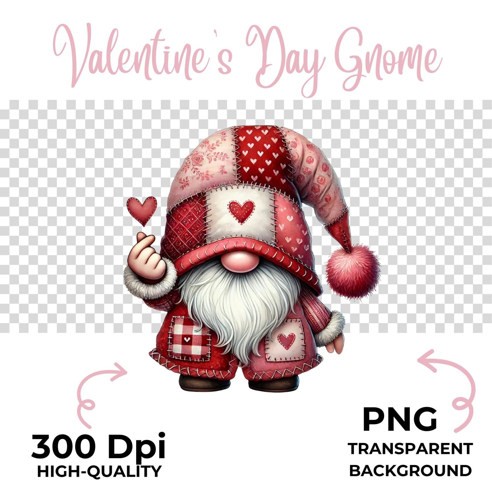 Watercolor Valentine's Gnome Clipart: Romantic Hearts PNG (digital ...