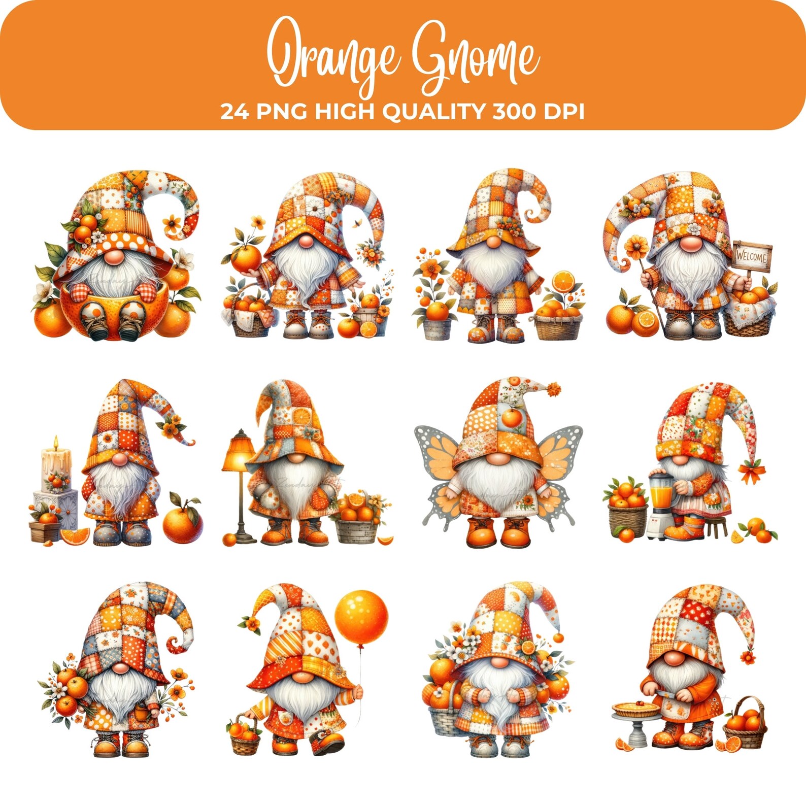 Watercolor Orange Gnome Clipart, Orange Gnome Png, Gnome Sublimation ...