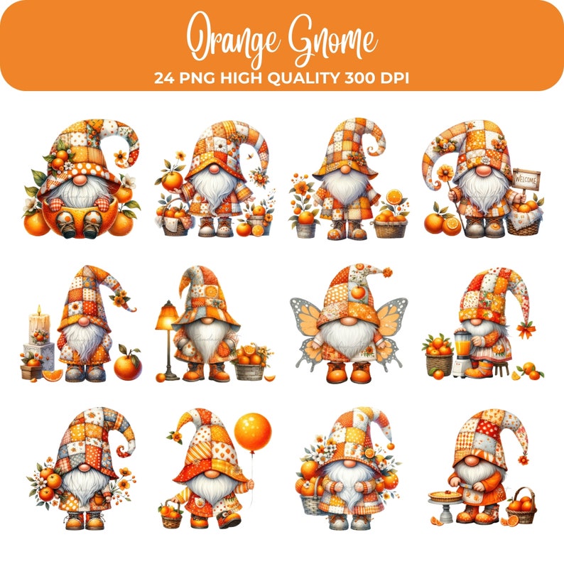 Watercolor Orange Gnome Clipart, Orange Gnome Png, Gnome Sublimation ...