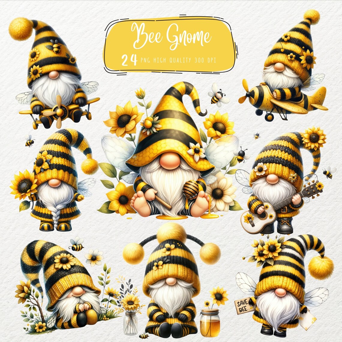 Watercolor Bee Gnome Clipart Bundle, Gnome Clipart, Spring Gnome Png ...