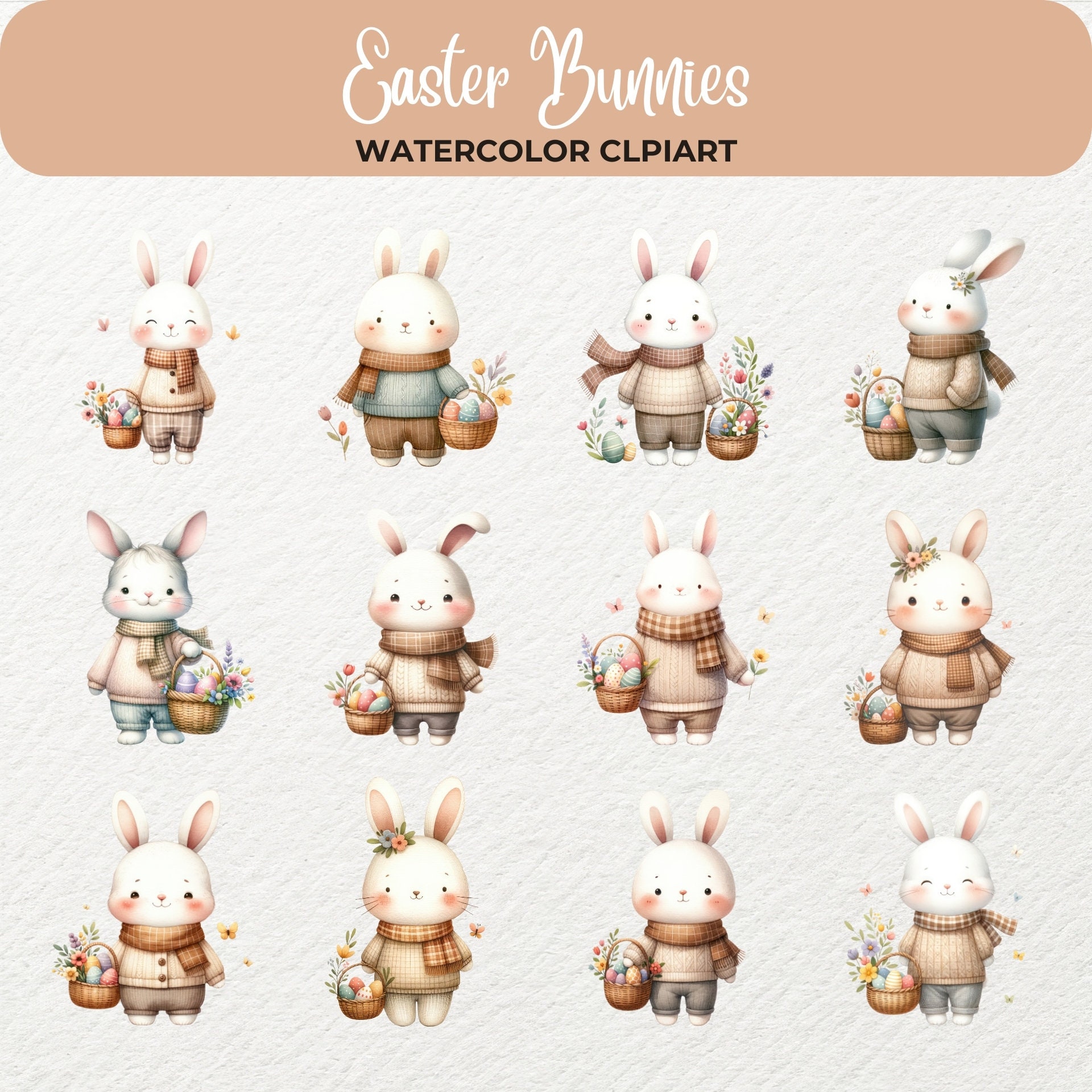 Cute Easter Bunny Clipart, Easter Clipart Bundle, Bunnies Clipart ...