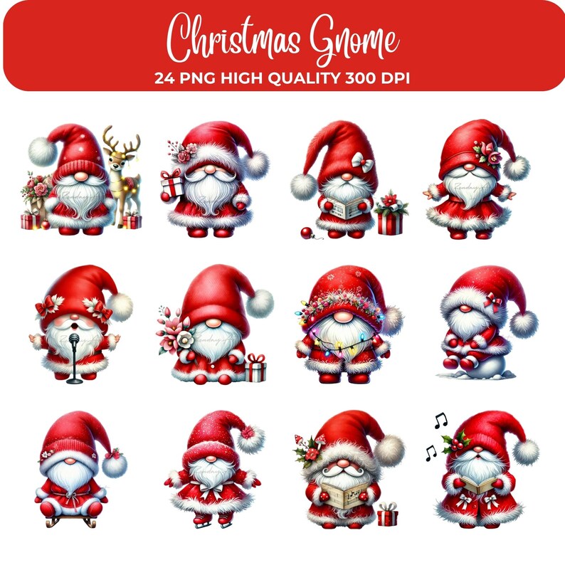 Christmas Gnomes Clipart Bundle: Santa PNG, Festive Designs (digital ...