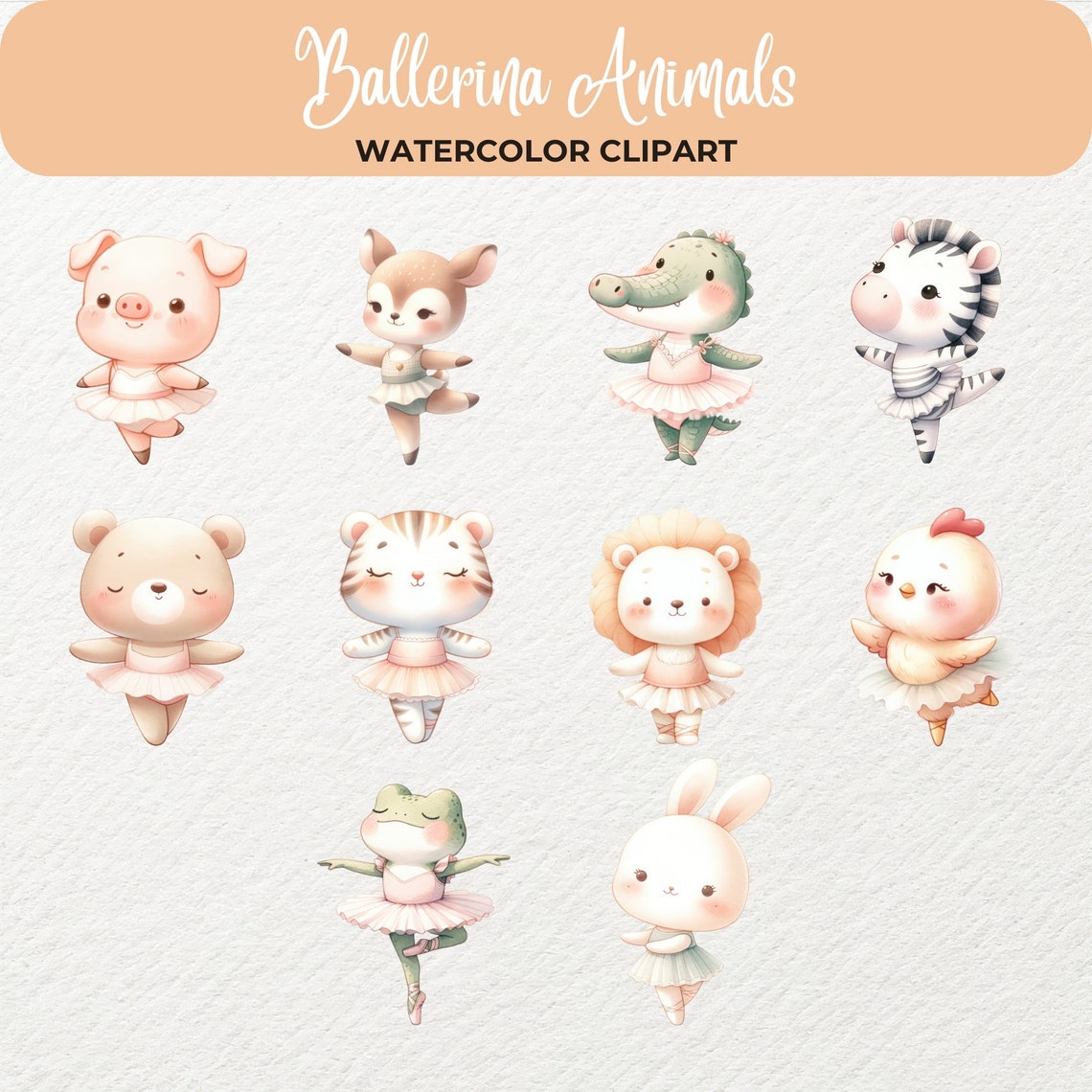 Watercolor Ballerina Clipart, Cute Animal Clipart, Watercolor Ballerina ...