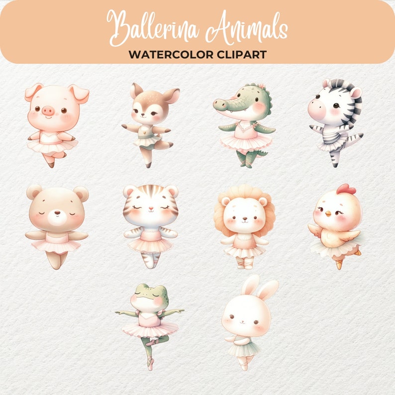 Watercolor Ballerina Clipart, Cute Animal Clipart, Watercolor Ballerina ...