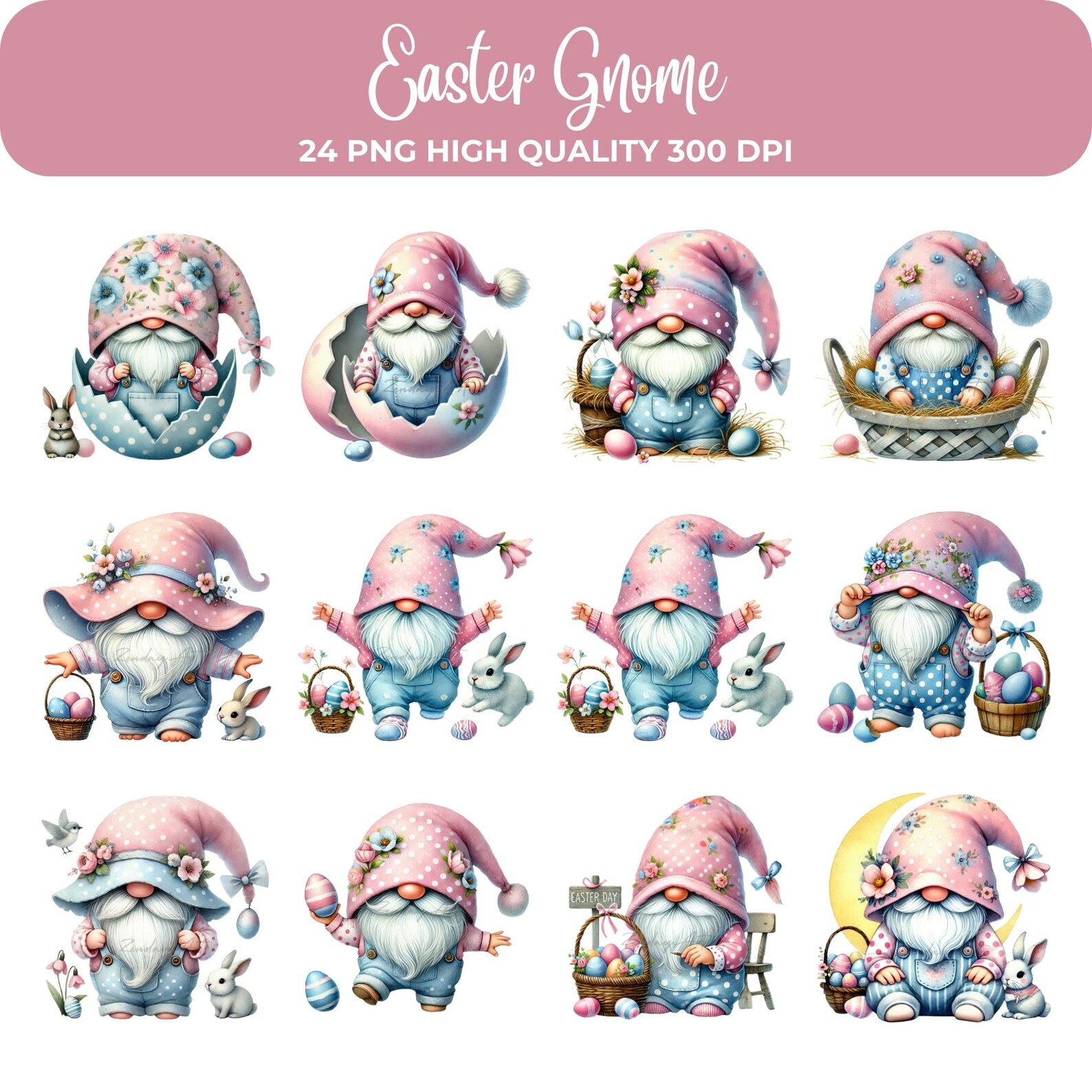 Watercolor Easter Gnome Clipart Bundle: Spring PNG Graphics (digital ...