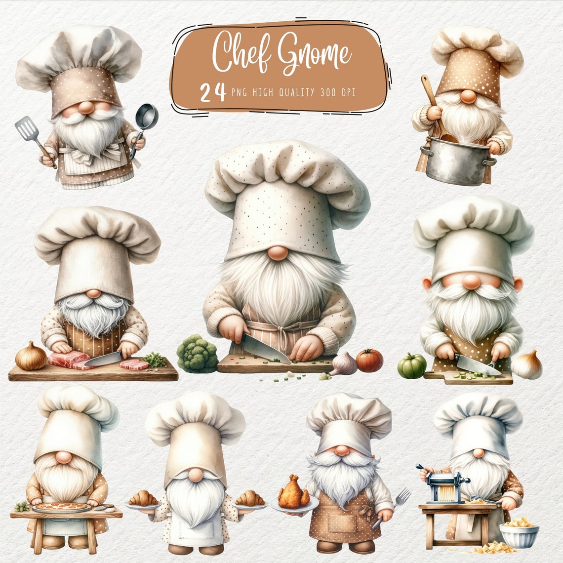 Chef Gnome Clipart Bundle, Gnome Clipart, Cooking Gnome, Gnome PNG ...