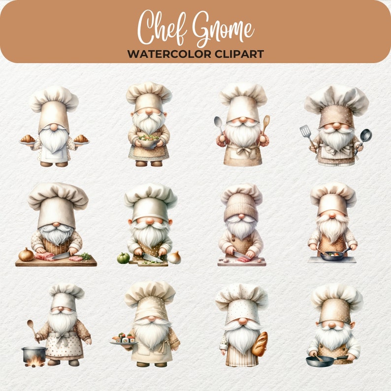 Chef Gnome Clipart Bundle, Gnome Clipart, Cooking Gnome, Gnome PNG ...