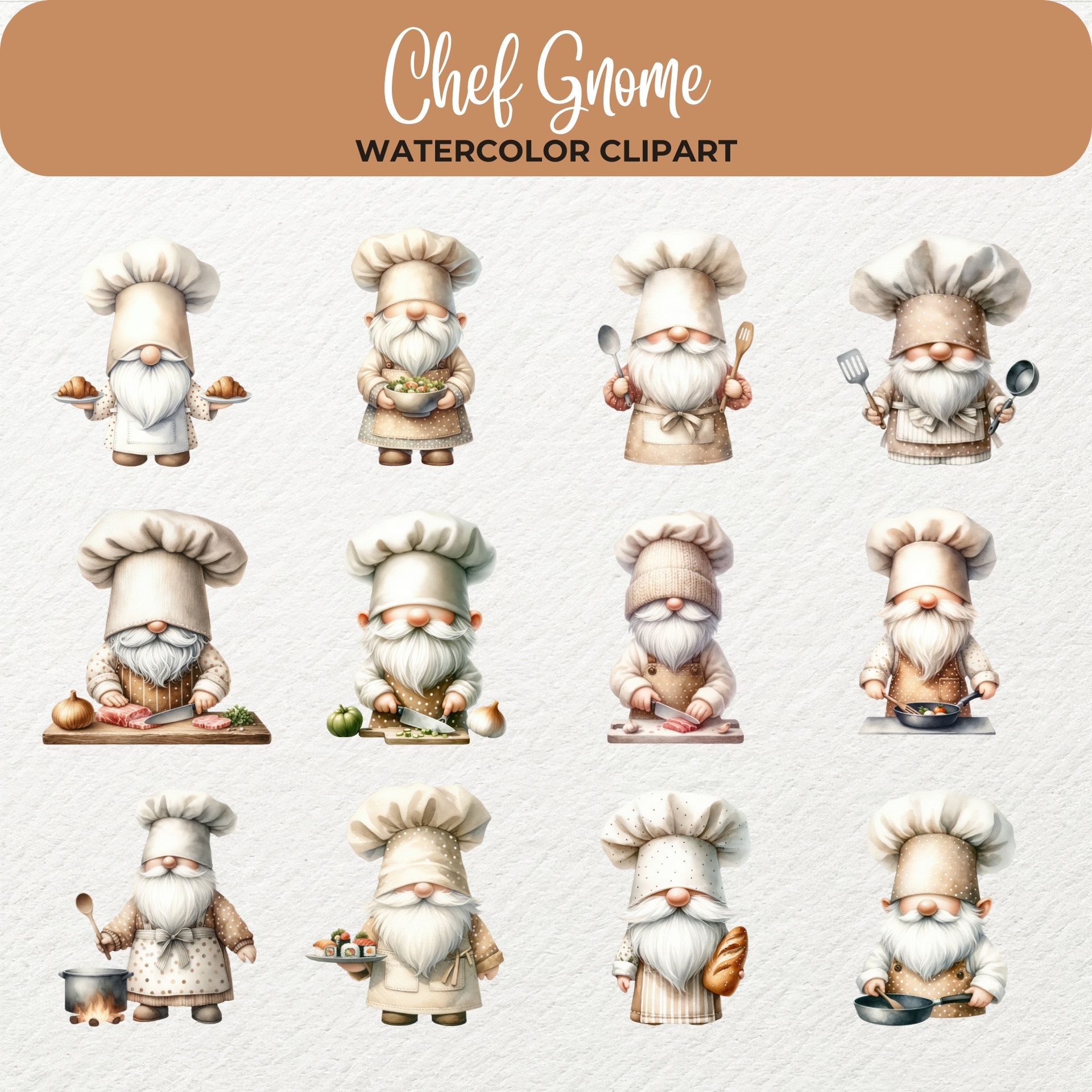 Chef Gnome Clipart Bundle, Gnome Clipart, Cooking Gnome, Gnome PNG ...