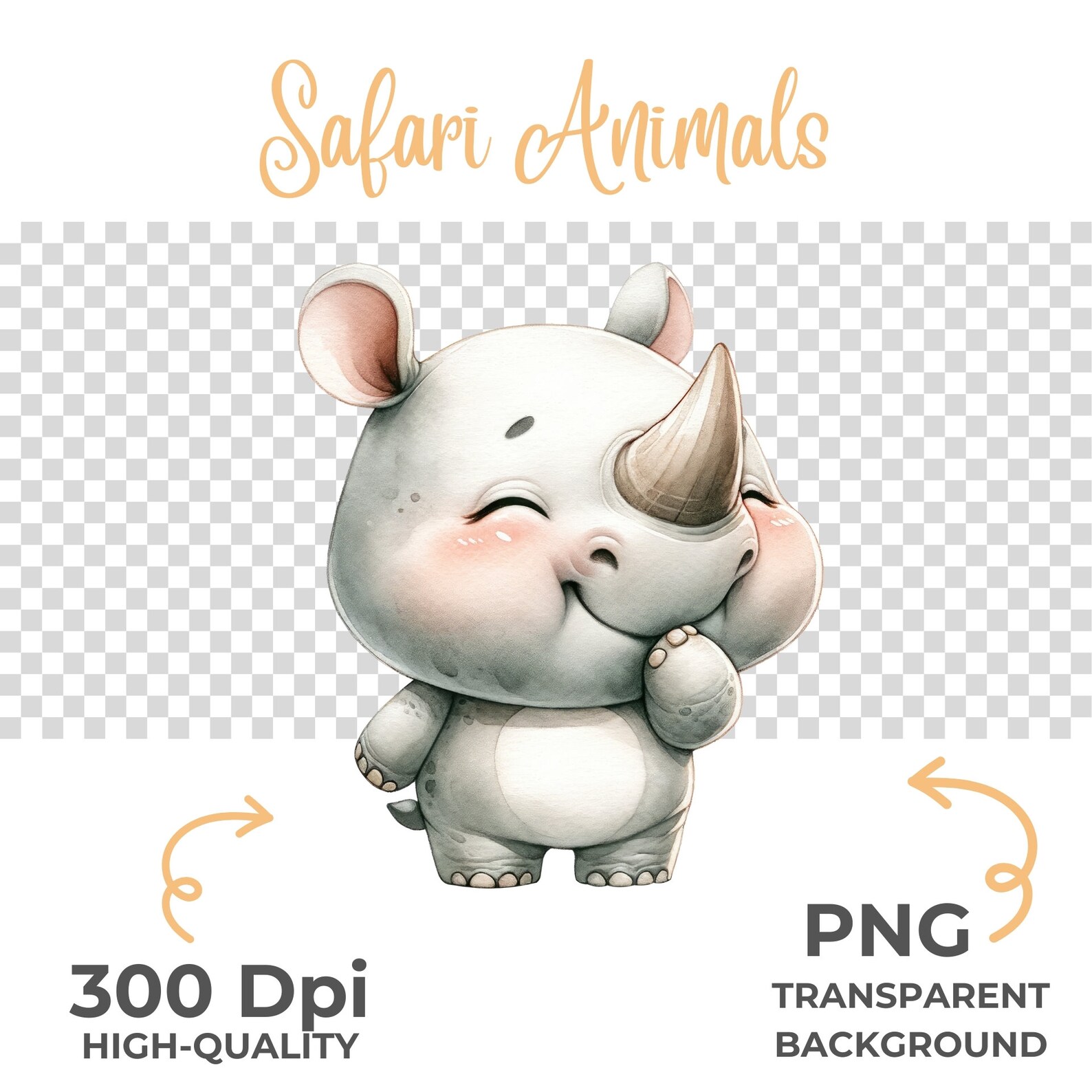 Watercolor Safari Cute Animals Clipart, Jungle Animal Nursery ...